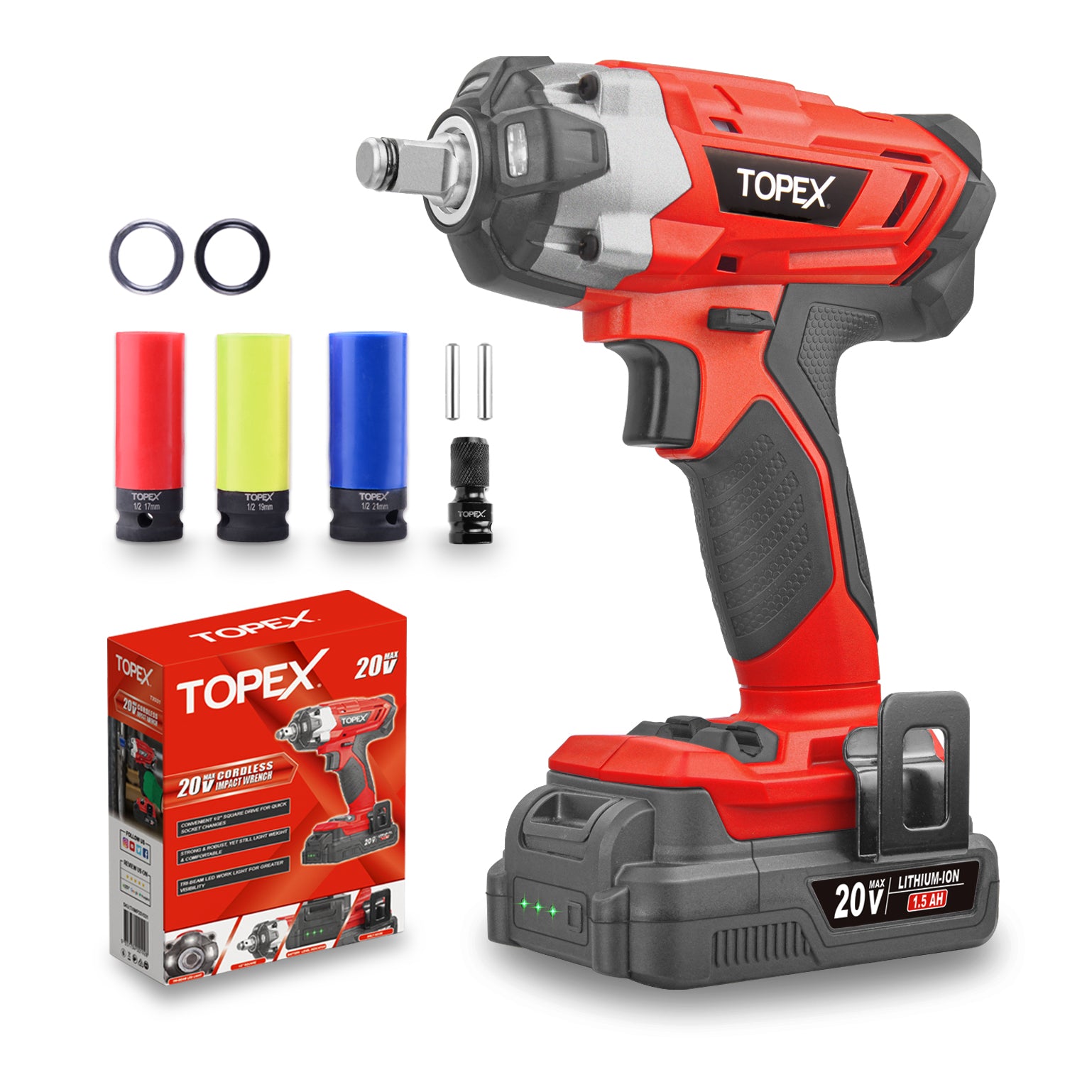 Topex 2in1 20v Cordless Impact Wrench Driver 1 2 1500mah Li Battery W